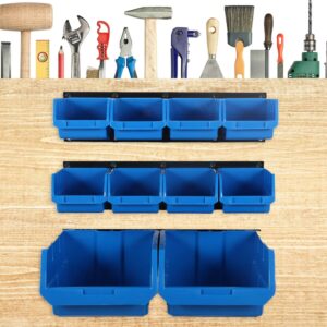 Wallmaster Wall Mounted Storage Bins, Wall Storage Bins Parts Rack 10 Bins&3 Rails Wall Mount Tool Organizer Hardware Storage Organizer (Blue)