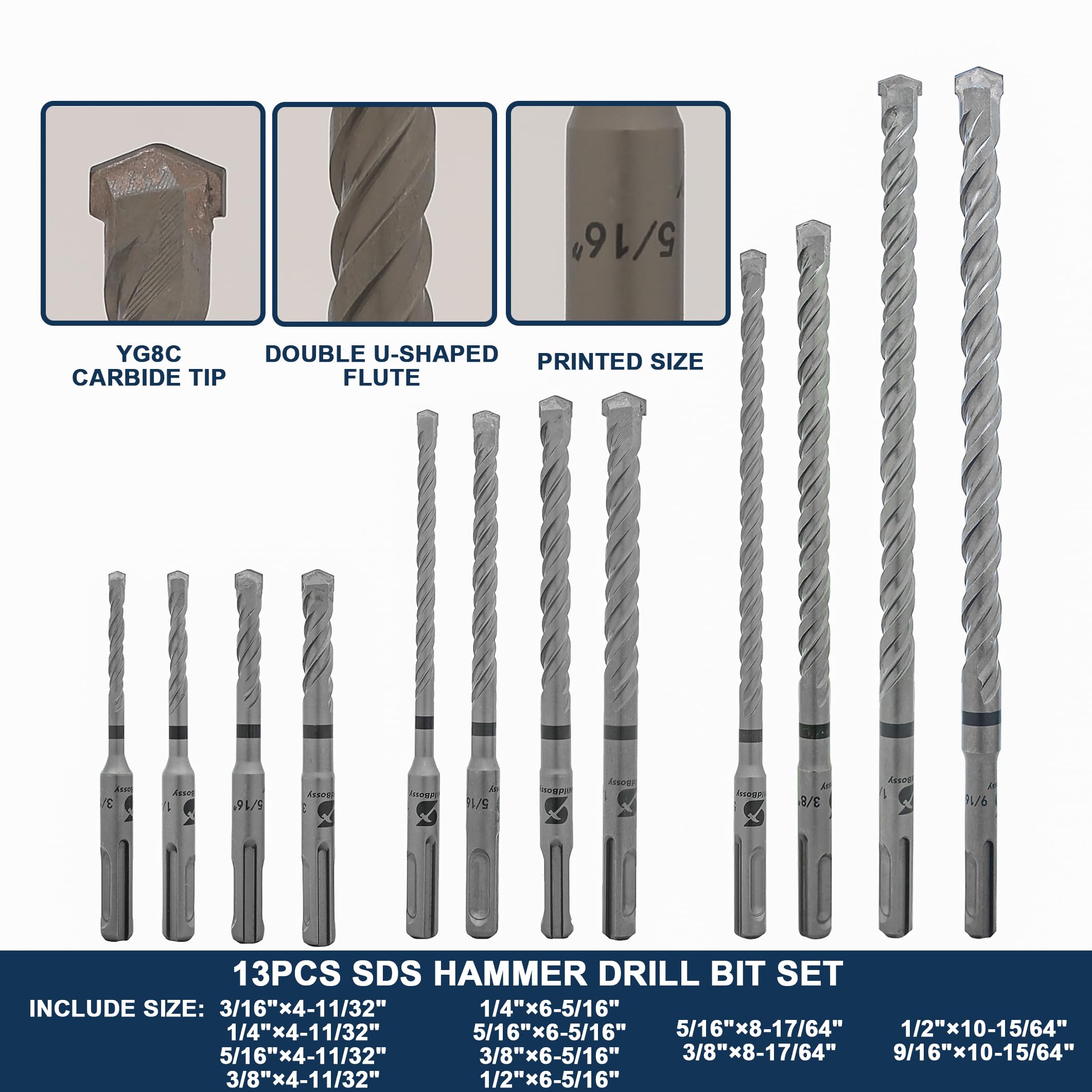 Rotary Hammer Drill Bits Set & Chisels- SDS Plus 17PCS Concrete Masonry Hole Tool with Storage Case for Concrete, Stone, Brick