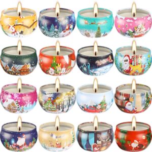 christmas candles gift set of 16, bulk home scented aromatherapy candles with fragrances, gift boxed for present candlelight dinner spa bath