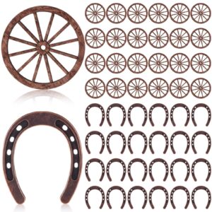 junkin 24 pcs western themed party decorations mini horseshoes cowboy hats wagon wheel decor for crafts party favor horse rodeo decorations for birthday table centerpieces (horseshoes and wagon wheel)