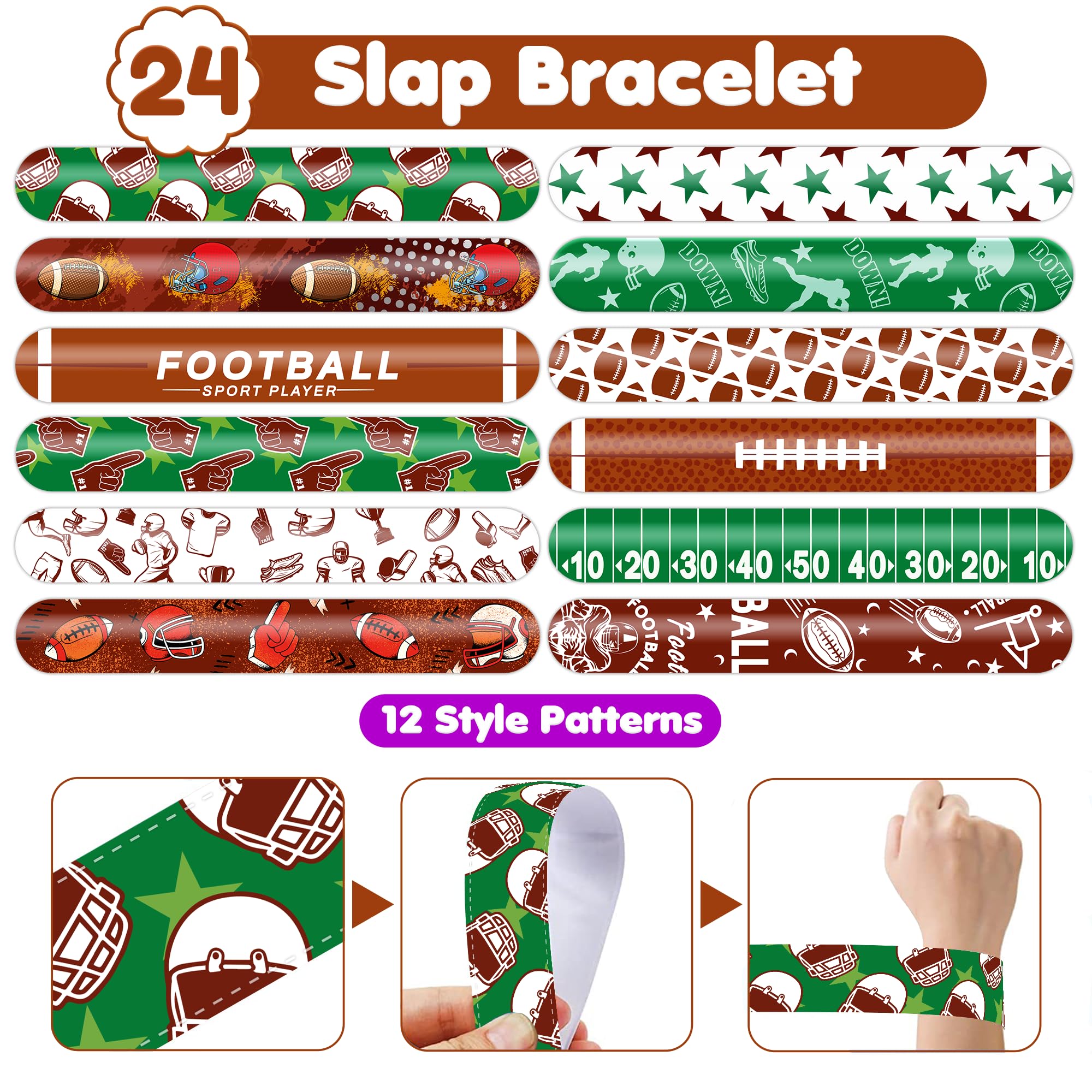 48PCS Football Party Favors 24PCS Tattoos 24PCS Slap Bracelets Wristbands Kids Themed Birthdays Party Supplies Decorations Decor American Rugby Fans Cheerleaders Boy Gifts School Classroom Prize