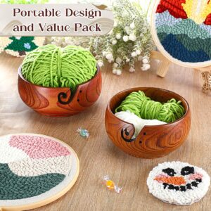 Wenqik 2 Pieces Wooden Yarn Bowl 5.9'' x 3'' and 6.7'' x 3'' Knitting Yarn Bowl with Holes Yarn Holder Yarn Basket Crocheting Accessories Kit Organizer for DIY Handmade Christmas (Dark Wood Color)