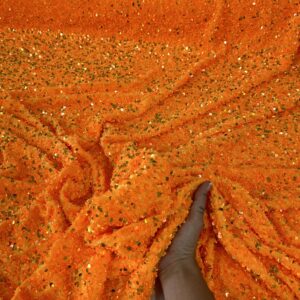 Sequin Velvet Fabric Soft Stretchy Cloth with Glittering Sequins Perfect for Dressmaking Costumes Upholstery and Christmas Decor 1 Yard of Spandex Fabric for Sewing and Crafts (Orange)