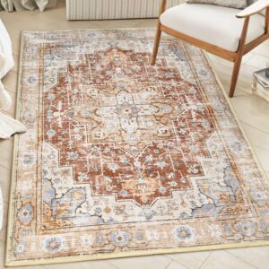 tanvill area rug 3x5 boho washable rug, vintage soft rug non slip floor carpet for living room kitchen bedroom entryway, orange