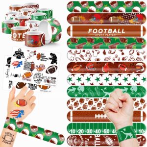 48PCS Football Party Favors 24PCS Tattoos 24PCS Slap Bracelets Wristbands Kids Themed Birthdays Party Supplies Decorations Decor American Rugby Fans Cheerleaders Boy Gifts School Classroom Prize