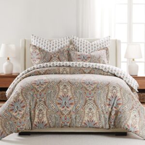 levtex home - kasey duvet cover set - full/queen duvet cover + two standard pillow cases - paisley - red, beige, maroon, taupe and blue - duvet cover (90 x 94in.) and pillow case (26 x 20in.) - cotton