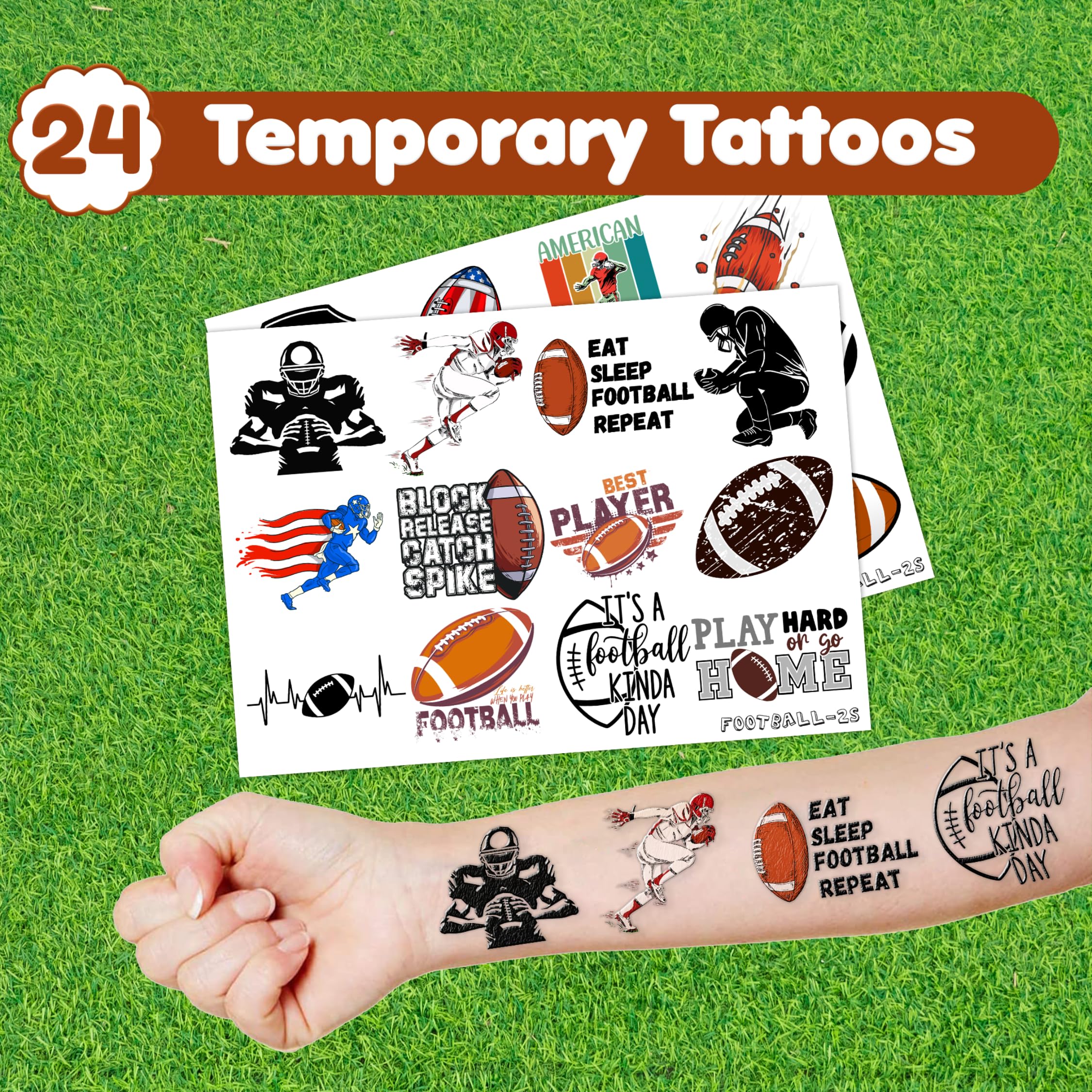 48PCS Football Party Favors 24PCS Tattoos 24PCS Slap Bracelets Wristbands Kids Themed Birthdays Party Supplies Decorations Decor American Rugby Fans Cheerleaders Boy Gifts School Classroom Prize