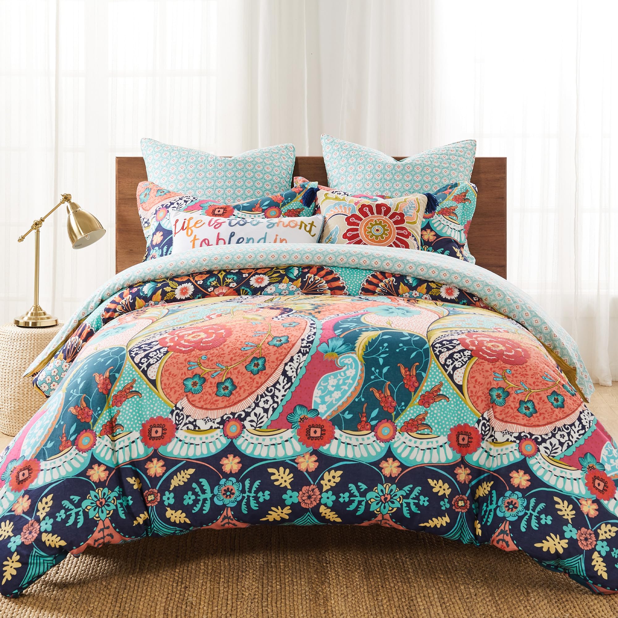 Levtex Home - Jules Duvet Cover Set - King Duvet Cover (106 x 94in.) + Two King Pillow Cases (36 x 20in.)- Bohemian - Teal, Orange, Yellow, Green, Blue, Red, Navy - Cotton