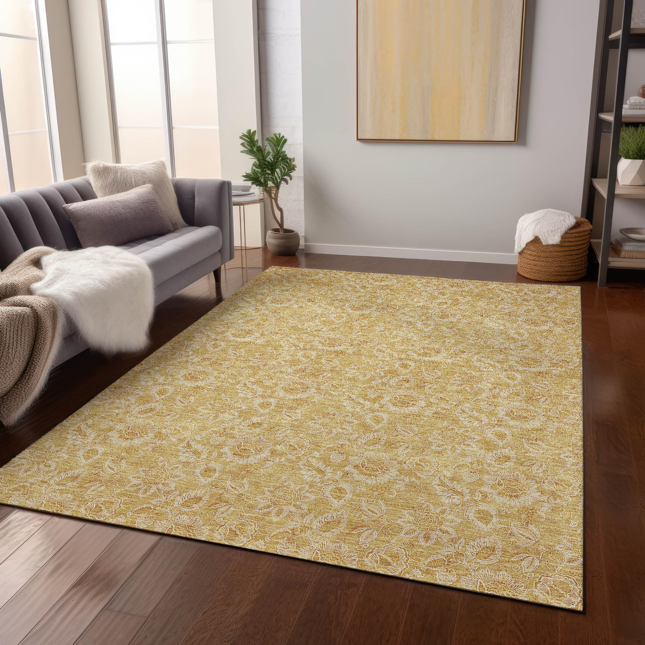 Addison Rugs Chantille ACN661 Gold 8' x 10' Indoor Outdoor Area Rug, Easy Clean, Machine Washable, Non Shedding, Bedroom, Entry, Living Room, Dining Room, Kitchen, Patio Rug