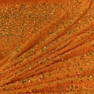 Sequin Velvet Fabric Soft Stretchy Cloth with Glittering Sequins Perfect for Dressmaking Costumes Upholstery and Christmas Decor 1 Yard of Spandex Fabric for Sewing and Crafts (Orange)