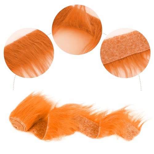 Lusofie 1Pc Shaggy Plush Faux Fur Fabric Precut Strips 4x100inch Orange Fur Fluffy Fuzzy Craft Fur for Gnomes Beard Santa Claus Hair Dwarf Cosplay Costume DIY Craft Decoration (Orange)