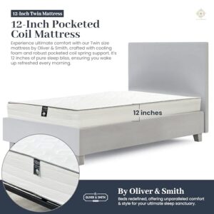 Twin Size Mattress - 12 Inch Cool Memory Foam & Spring Hybrid Mattress with Breathable Cover - Comfort Tight Top - Rolled in a Box - Oliver & Smith