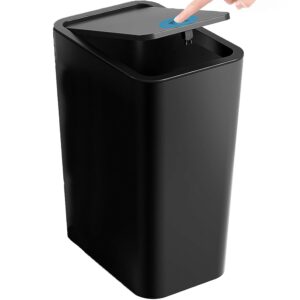 homie slim bathroom trash can 2.9 gallon with pop-up lid, bag holding clips, use as mini garbage basket, slim dust bin, or decor in bathroom, restroom, kitchen (black)