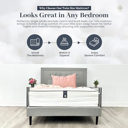 Twin Size Mattress - 12 Inch Cool Memory Foam & Spring Hybrid Mattress with Breathable Cover - Comfort Tight Top - Rolled in a Box - Oliver & Smith