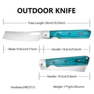 Camping Kitchen Knife Pocket Chef Knife Home Cook Starter 4 inch Sharp 8Cr14Mov Stainless Steel Blade Blue Wood Handle Japanese Style Folding Universal knife for Outdoor Cooking BBQ