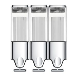 ehoria 3-in-1 quadrate dispensers for the shower,shower soap dispenser,conditioner dispenser, shampoo dispenser,no drilled wall mounted distributor,hotel,bathroom,home (triple, colorless)