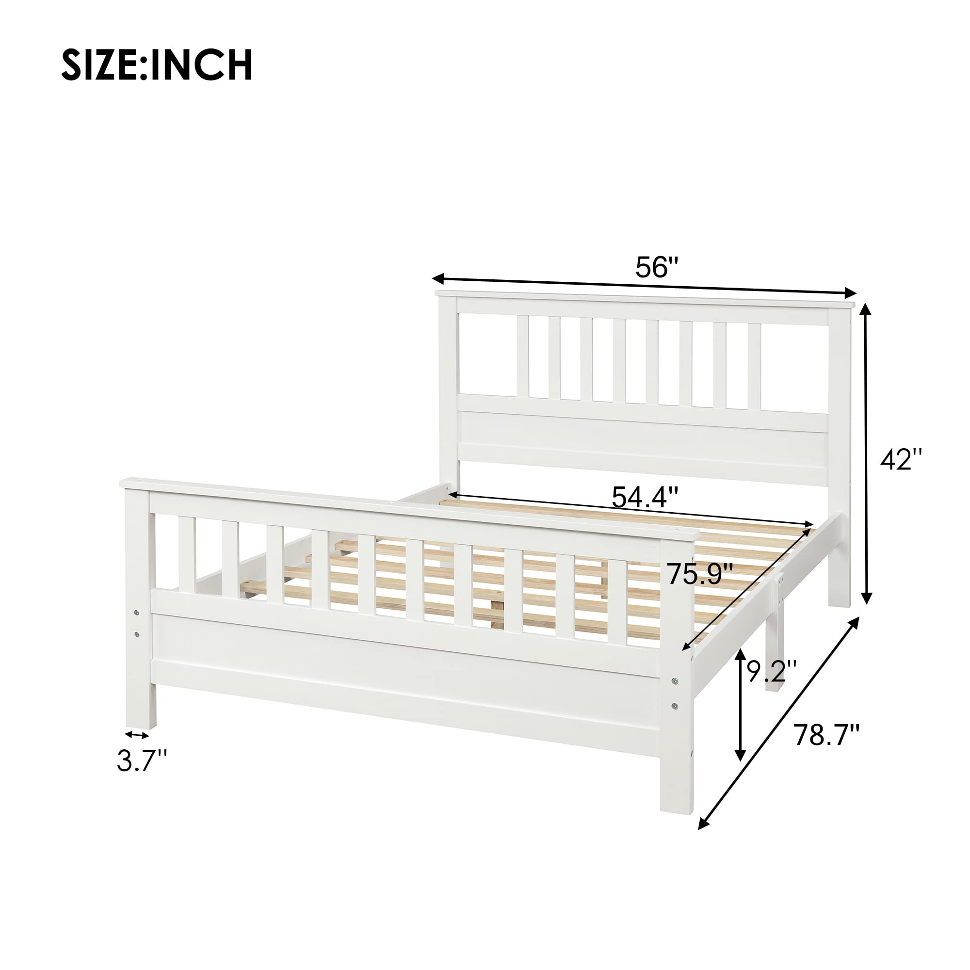 LostCat Full Size Bed Frame with Headboard and Footboard, Wood Platform Bed for Kids, Girls/Boys, Wood Slat Support, No Box Spring Needed, Easy Assembly, White