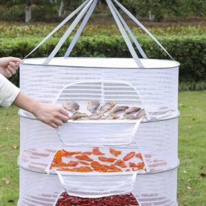 JUOPZKENN Drying Rack,Folding Mesh Clothes Hanging Dryer,Zipper Opening Hanging Drying Fish Net for Shrimp Fish Fruit Vegetables Herbs(Single Layer)