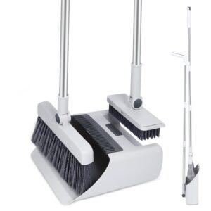 broom and dustpan set, 3 in 1 broom with dustpan combo set long handle dustpan and broom for sweeping push broom for outdoor brooms for floor bathroom and kitchen