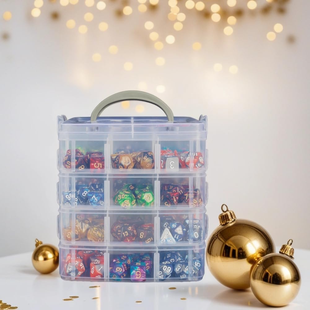 PUGED DND Dice Storage Box with Removable Dividers Polyhedral Dice Plastic Organizer Holding Up To 1200 Dices Craft Bead Compartment Container for Sewing, Jewelry, Art, DIY