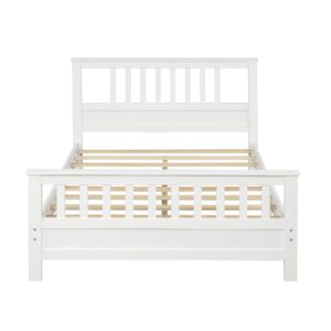 LostCat Full Size Bed Frame with Headboard and Footboard, Wood Platform Bed for Kids, Girls/Boys, Wood Slat Support, No Box Spring Needed, Easy Assembly, White