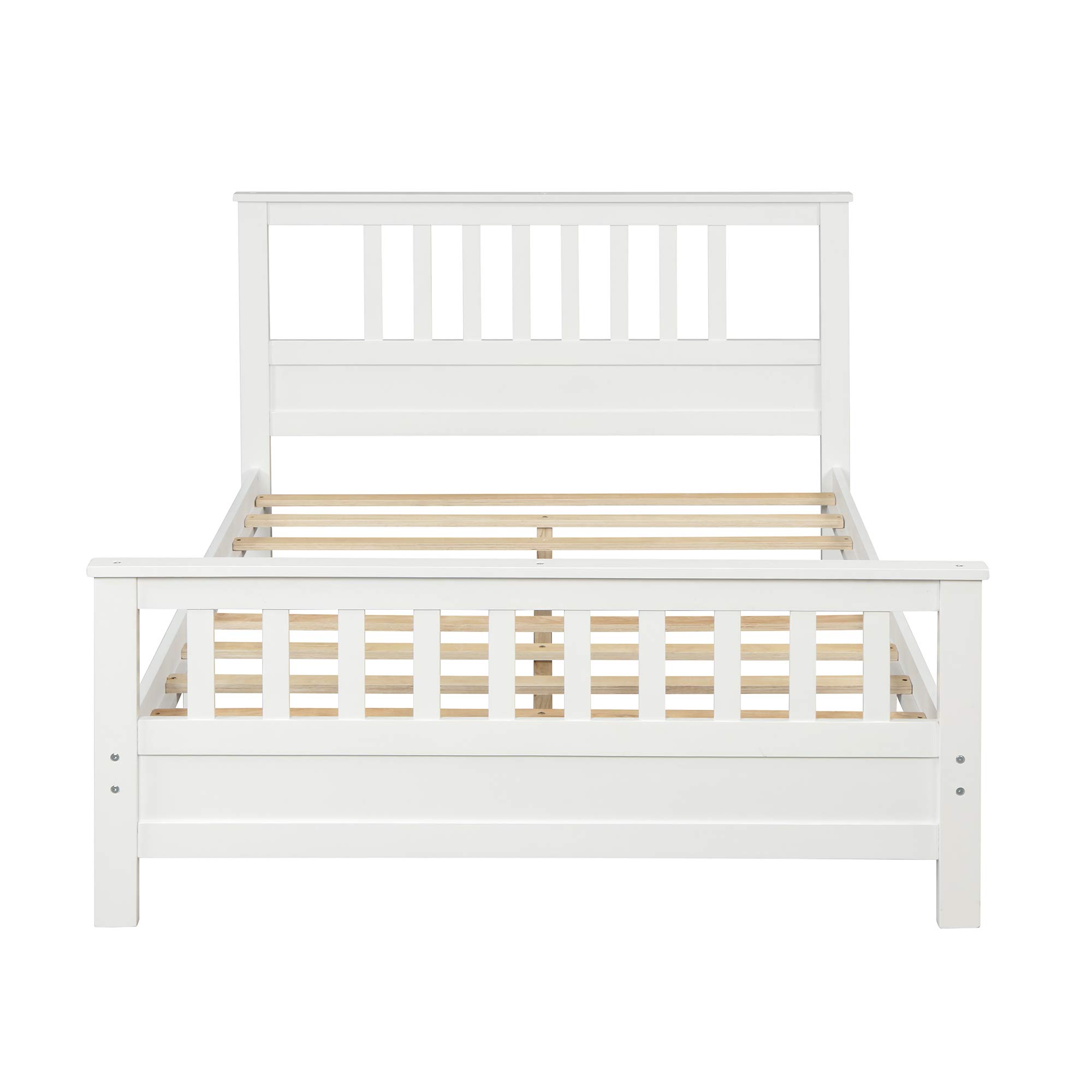 LostCat Full Size Bed Frame with Headboard and Footboard, Wood Platform Bed for Kids, Girls/Boys, Wood Slat Support, No Box Spring Needed, Easy Assembly, White