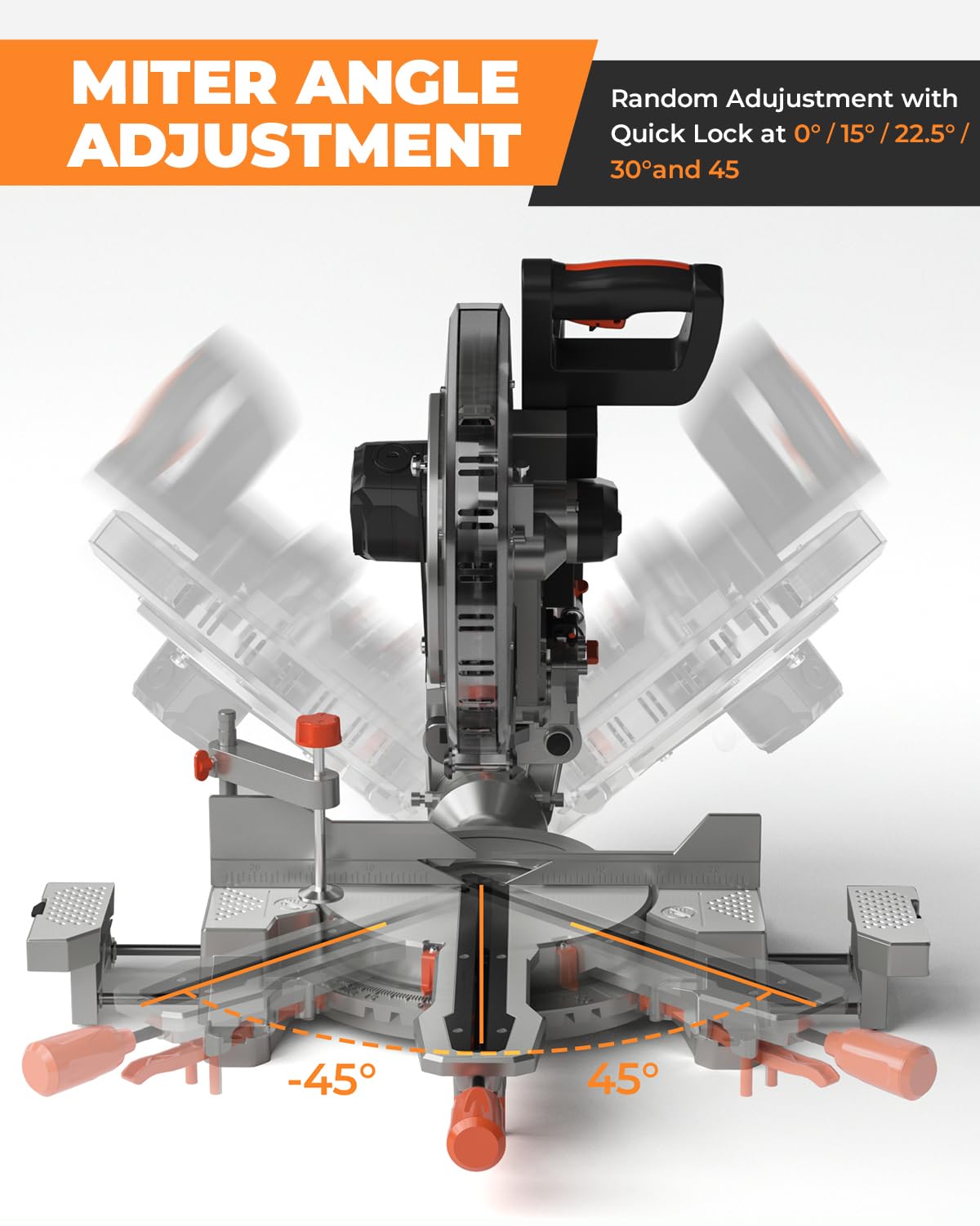 DWT Sliding Miter Saw, 12-inch Compound Miter Saw with Double Bevel Cutting(-45°/0°/+45°)/Laser Guide/9 Positive Stops/3800RPM, 15Amp Miter Saw with Extension Table, 4.2x13in Cutting Capacity-HM1247A