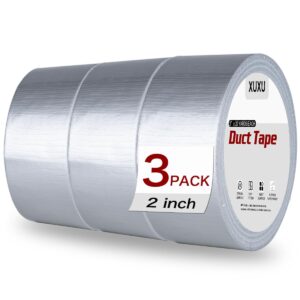 xuxu 3 pack duct tape heavy duty waterproof silver duct tape, strong adhesive duct tape bulk for indoor outdoor repairs tear by hand, 60 yards x 2 inch total