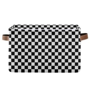 black white checkered pattern large storage basket cube storage bin canvas fabric organizer handles collapsible decorative for clothes toys bedroom