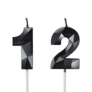 number 12 candles,12th birthday candles,black happy birthday candle for cake,3d design cake topper decorations for boy men pet birthday party wedding anniversary celebration supplies