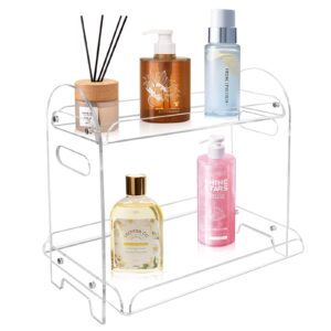 beitiny bathroom counter organizer, 2-tier corner shelf, acrylic bathroom storage organizer countertop rack for kitchen spice vanity cosmetic perfume skincare, clear