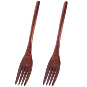 exceart 2 pcs wooden forks japanese wood dinner forks fruit salad forks handmade kitchen utensil for cooking stirring eating