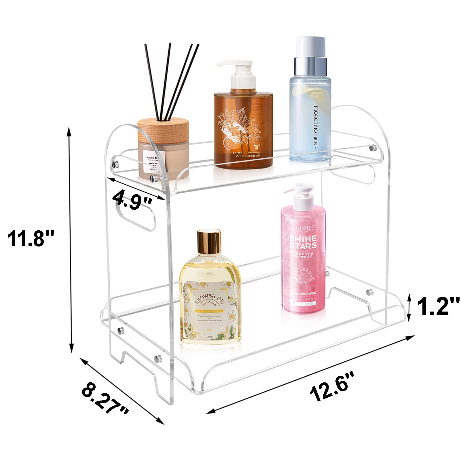 Beitiny Bathroom Counter Organizer, 2-Tier Corner Shelf, Acrylic Bathroom Storage Organizer Countertop Rack for Kitchen Spice Vanity Cosmetic Perfume Skincare, Clear