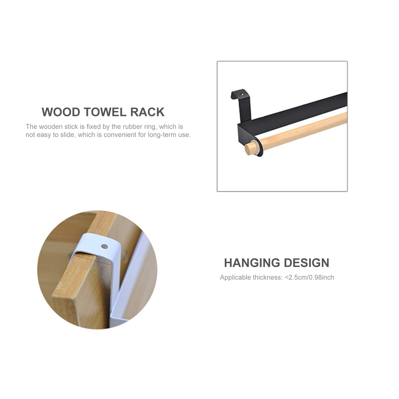 ADBEN Wood Bath Towel Rack Kitchen Storage Over Cabinet Towel Bar Bathroom Shelves on Inside or Outside of Doors Towel Holder Rustproof Iron Towel Shelf