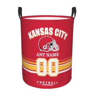 kansas city laundry hamper, personalized football style laundry basket, custom name and number collapsible storage basket with handle gift for bedroom bathroom