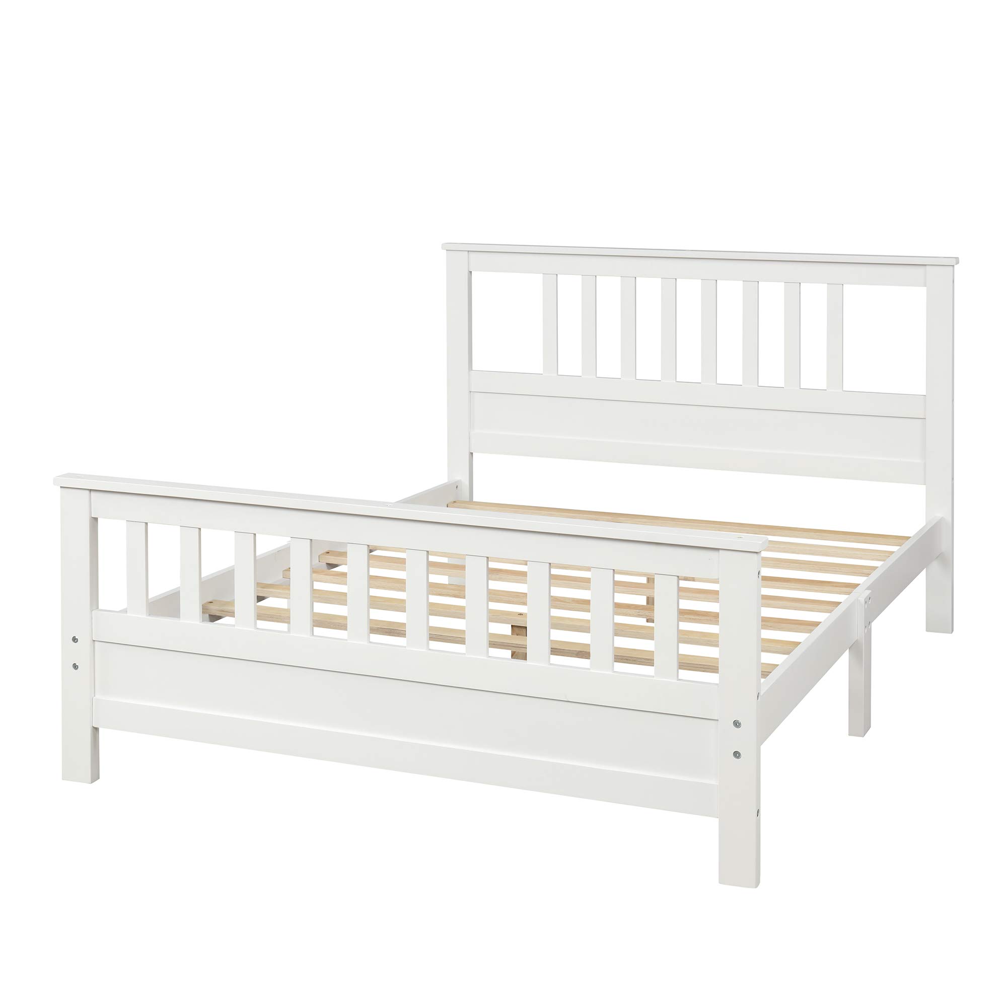 LostCat Full Size Bed Frame with Headboard and Footboard, Wood Platform Bed for Kids, Girls/Boys, Wood Slat Support, No Box Spring Needed, Easy Assembly, White