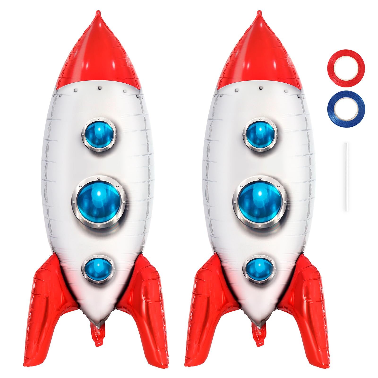 2 Pcs Large Rocket Balloons for Kids, 33 Inch Rocket Ship Balloons,Space Balloons Outer Space Foil Mylar Balloons for Kids Baby Shower Universe Space Theme Birthday Party Decorations (Redrocket Big)