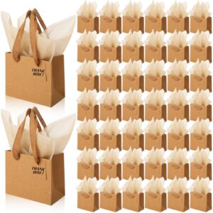 zhanmai 100 pcs mini gift bags bulk with tissue paper 4.7 x 2.4 x 3.9'' kraft paper bag with handle gift tag return gift bags for birthday, christmas party favors, wedding showers(brown)