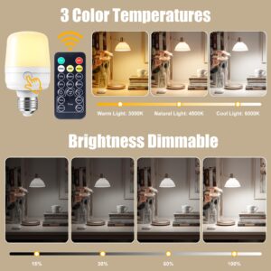 Brightown E26 Rechargeable Light Bulb with Remote Timer and 3 Color Temperatures, Battery Backup Bulb for Sconces and Lamps, E26 Detachable Charging for Non-Hardwired Fixture, Dimmer, 700LM