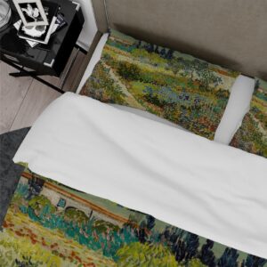 RIVINE Impressionism Style Duvet Cover Set 3 Pieces Spring Garden Ultra Soft Breathable Bedroom Bedding Set with 2 Pillow Shams 4 Ties Zipper King