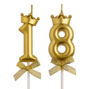 aoolada 18th birthday candles, gold 3d number 18 happy birthday candles with crown, cake topper decorations for teenagers boys girls