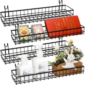 blulu 4 pcs metal grid wall baskets with hooks grid wall shelves hanging wire basket multi function storage organizer for kitchen organizing display(black,15.75 x 3.94 x 1.97 inch)