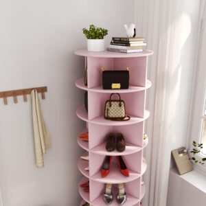 Maotifeys Rotating Shoe Rack Tower, 7-Tier Spinning Shoe Rack, Free Standing 360° Revolving Shoe Organizer Can Hold 28 Pairs of Shoes for Entryway Living Room Hallway (7-Tier, Pink)