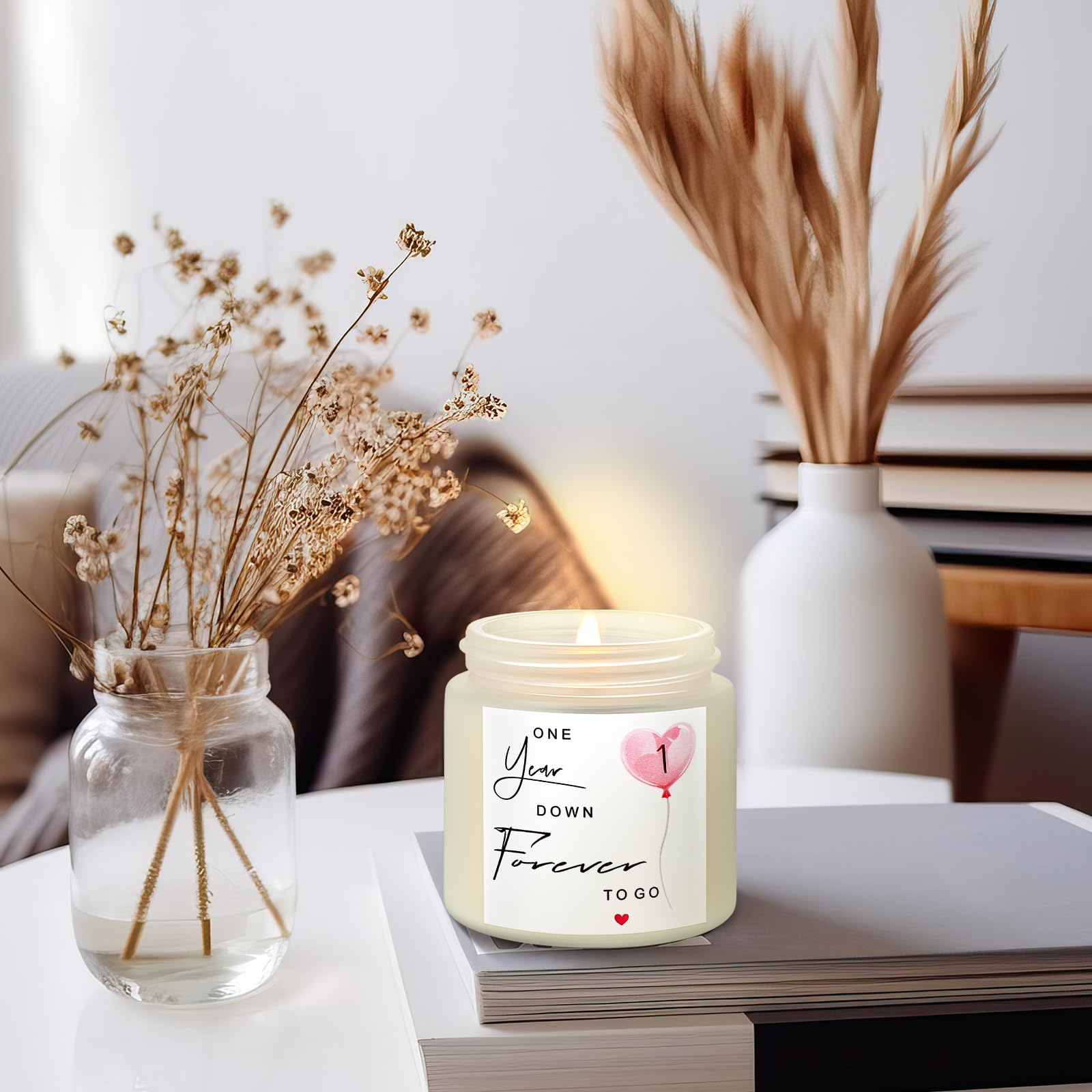 MTLEE 1 Year, 1st, One Year, First Anniversary Candle Gift for Him Her Valentine's Day Couple Happy Anniversary Present Lavender Scented Candle for Wedding Boyfriend Girlfriend Husband Wife