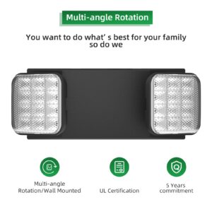 EXITLUX 1 Pack Blacks Emergency Lights with Backup Battery,Two Head Adjustable Fire Commercial Emergency Light Fixture-UL Listed-120/277VAC-Led Emergency Exit Lights Fixtures for Business.