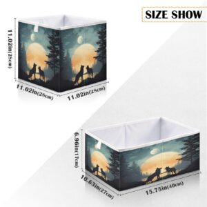 Flradish Wolf Collapsible Fabric Storage Baskets Rectangular Bins with Handle for Organization Shelves,Offices,Toys,15.8x10.6x7 Inches