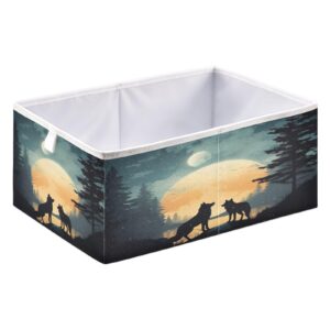 Flradish Wolf Collapsible Fabric Storage Baskets Rectangular Bins with Handle for Organization Shelves,Offices,Toys,15.8x10.6x7 Inches