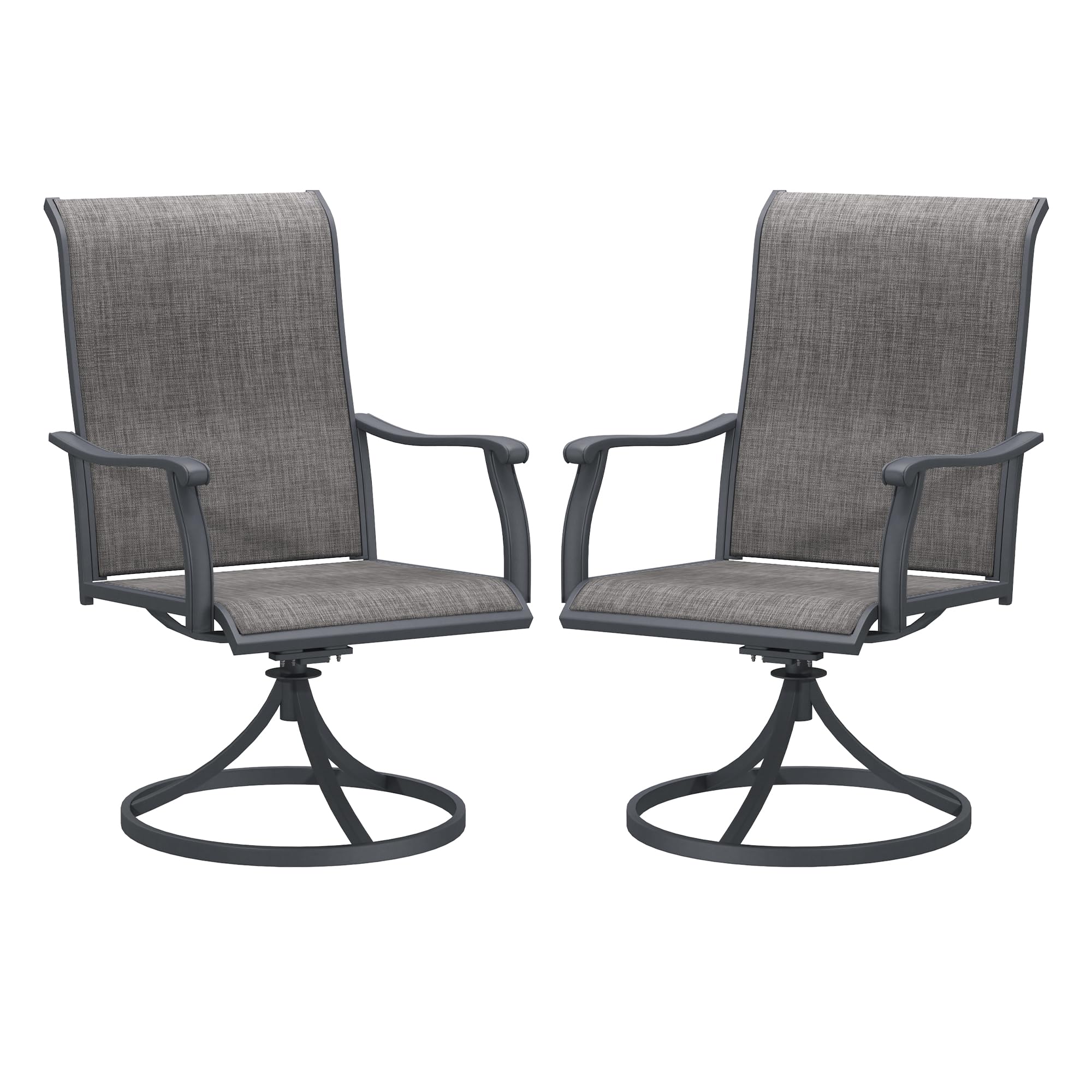 VICLLAX Patio Swivel Dining Chairs Set of 2, Outdoor Swivel Breathable Textilene Patio Chairs Lawn Chairs for Front Porch Backyard Deck, Dark Grey Frame