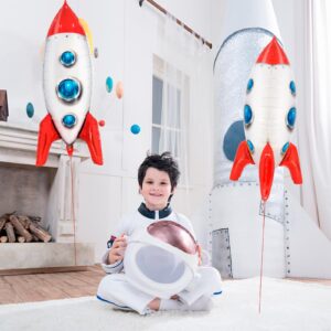 2 Pcs Large Rocket Balloons for Kids, 33 Inch Rocket Ship Balloons,Space Balloons Outer Space Foil Mylar Balloons for Kids Baby Shower Universe Space Theme Birthday Party Decorations (Redrocket Big)