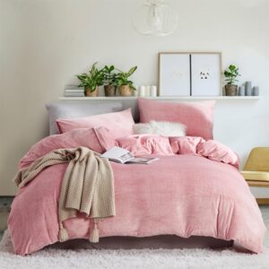 yasmeng fluffy velvet duvet cover set blush pink queen size fall winter soft warm flannel comforter cover girls pink 90" x 90" luxury cozy plush fleece reversible bedding duvet cover set pale pink